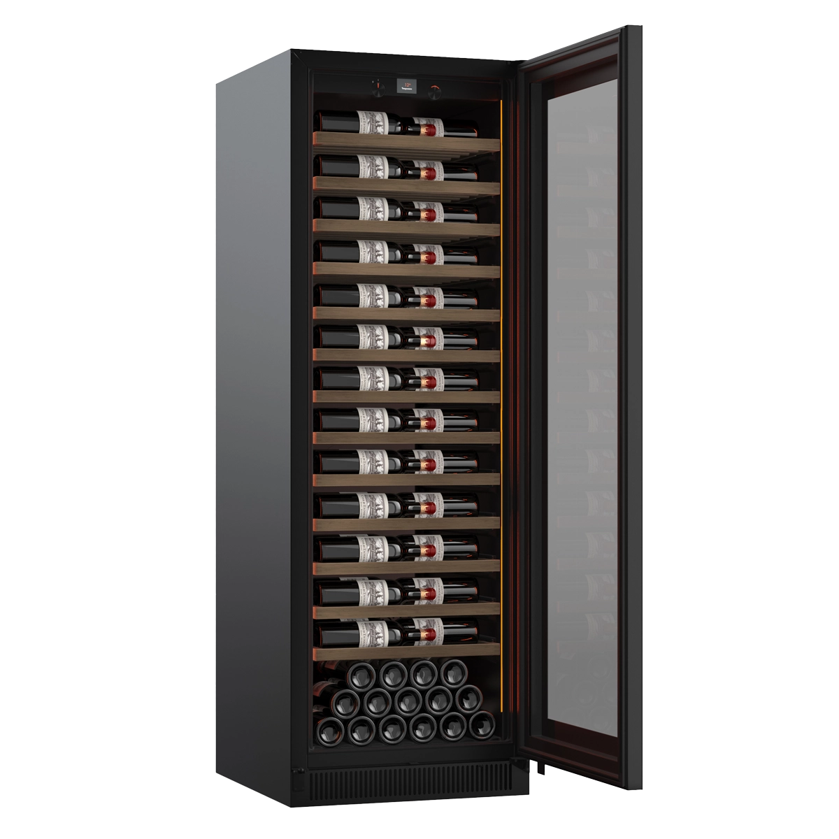 Pevino Majestic 132 flessen - 1 zone - Zwart glazen front | Wineandbarrels